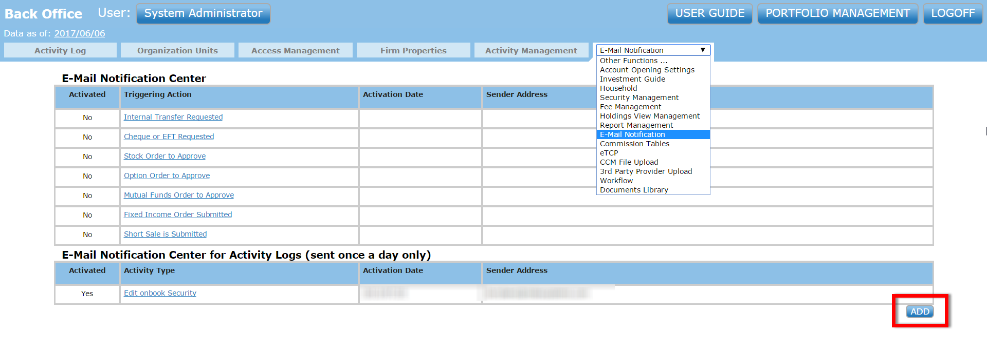 Activity Email Notifications